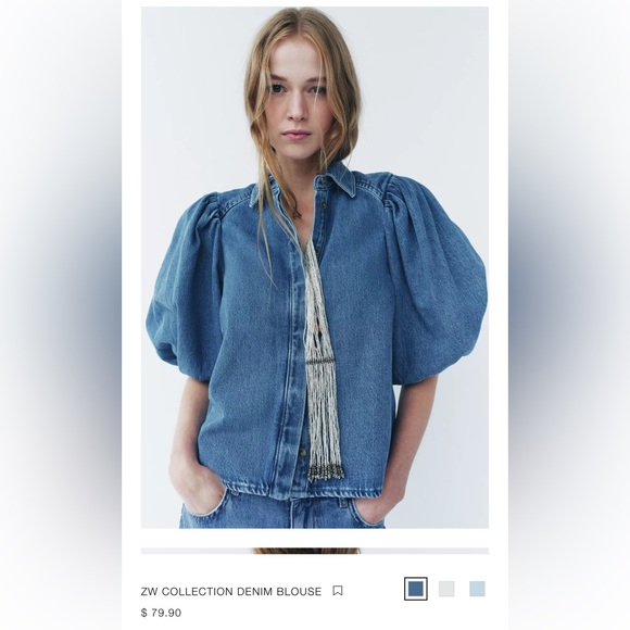 Zara | Tops | Zara Blue Denim Buttonup Blouse | Poshmark